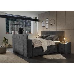 ED EXCITING DESIGN Boxspringbett &raquo;Denver&laquo; inkl. 1 bzw. 2 Bettk&auml;sten, motorisierte TV-Halterung bis 40 Zoll grau 95% Polyester, 5% Nylon