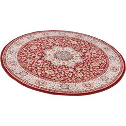 Theko Wollteppich &raquo;Dolna - 859&laquo; rund 10 mm H&ouml;he Kurzflor, reine Wolle, Orient-Optik rot Schurwolle