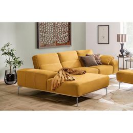 W.Schillig Ecksofa &raquo;run, Designsofa, bequem, L-Form&laquo; mit elegantem Holzsockel, F&uuml;&szlig;e in Chrom gl&auml;nzend, Breite 299 cm gelb Longlife Xtra-Leder Z73: 