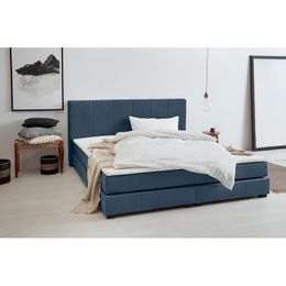 OTTO products Boxspringbett &raquo;Peetu&laquo; Taschenfederkern-Matratze, in 4 Breiten und 4 Farben, incl. Topper blau Struktur fein aus 100%-recyceltem 
