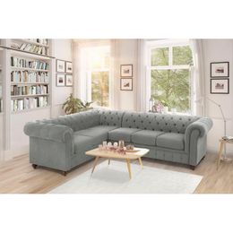 Home Affaire Chesterfield-Sofa &raquo;Duc Ecksofa L-Form&laquo; hochwertige Knopfheftung im R&uuml;cken, Samtoptik mit changierender Optik grau Samtoptik (100% 