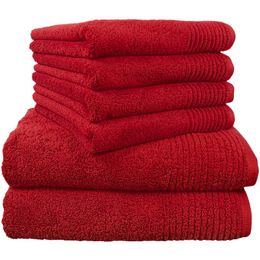 Dyckhoff Handtuch Set &raquo;Brillant&laquo; Set 6 Stk. Walkfrottee mit Streifenbord&uuml;re;4 Handt&uuml;cher (50x100cm), 2 Duscht&uuml;cher (70x140cm) rot Walkfrottee, Obermaterial: 