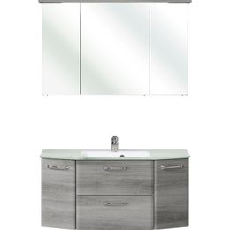 Badm&ouml;bel-Set &raquo;Quickset 2-teilig, Glaswaschtisch mit LED-Spiegelschrank, 115 cm breit&laquo; 2 Stk. tlg. grau Holzwerkstoff