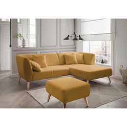 Home Affaire Ecksofa &raquo;Colori Polsterm&ouml;bel mit zeitlos eleganter R&uuml;ckenf&uuml;hrung. L-Form&laquo; Holzfu&szlig;farbe w&auml;hlbar, inkl. 4x Zierkissen gold 100% Polyester