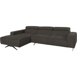 DOMO collection Ecksofa &raquo;Trento L-Form, mit Kufenfu&szlig; oder Einzelfu&szlig;&laquo; wahlweise mit Kopfteilverstellung, Recamiere links/rechts bestellbar braun 92% 