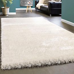 Paco Home Hochflor-Teppich &raquo;Touch 100&laquo; rechteckig 49 mm H&ouml;he weicher Uni Shaggy mit Glanz Garn, Wohnzimmer wei&szlig; Kunstfaser