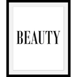 queence Bild &raquo;Beauty&laquo; Humor Motivationsbilder Schriftzug Schwarz-Wei&szlig; HD Premium Poster-Druck inkl. Holzrahmen schwarz Acrylglas, Holz, Papier