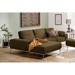 W.Schillig Ecksofa &raquo;run, Designsofa mit tollem Sitzkomfort, bequem, L-Form&laquo; mit elegantem Holzsockel, F&uuml;&szlig;e in Silber matt, Breite 319 cm gr&uuml;n Longlife