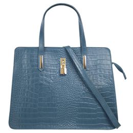 CLUTY Damen Henkeltasche echt Leder, Made in Italy blau
