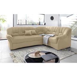 DOMO collection Ecksofa &raquo;Bahia, zeitlos und elegant, bequeme Armlehnen, L-Form&laquo; wahlweise mit Bettfunktion beige Luxus-Microfaser (100% Polyester), 