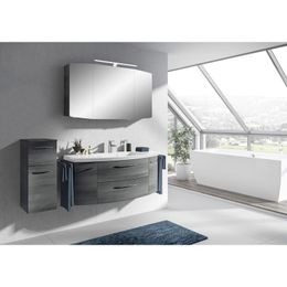 Badm&ouml;bel-Set &raquo;Cassca Sprint 3-teilig Mineralmarmor-Waschtisch mit LED-Spiegelschrank&laquo; 4 Stk. tlg. grau Spanplatte