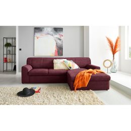 DOMO collection Ecksofa &raquo;Topper, elegant und zeitlos, kompaktes Stellma&szlig; 245/155cm, L-Form&laquo; mit Recamiere, wahlweise mit Schlaffunktion lila