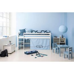 Hoppekids Hochbett &raquo;ECO Dream, Kinderbett, Spielbett, Halbhohes Bett aus Massivholz&laquo; inkl. Vorhang-Set Creator, Bettgr&ouml;&szlig;e & Matratze w&auml;hlbar blau Kinderbett: 