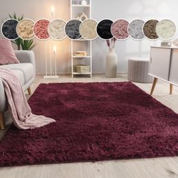 Paco Home Hochflor-Teppich &raquo;Silky 591&laquo; rechteckig 37 mm H&ouml;he Uni-Farben, besonders weich und kuschelig lila Polyester