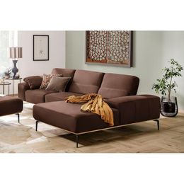 W.Schillig Ecksofa &raquo;run, Designsofa mit tollem Sitzkomfort, bequem, L-Form&laquo; mit Holzsockel, F&uuml;&szlig;e in Schwarz pulverbeschichtet, Breite 319 cm braun 