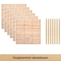 Bm Massivholz Zaun &raquo;Kurt Set 6&laquo; 6 Zaunelemente 180 x 180cm, 7 Pfosten, Kopf gerundet, L&auml;nge 190cm beige Holzwerkstoff