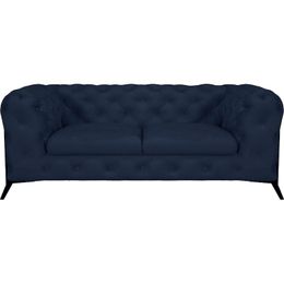 Home Affaire Chesterfield-Sofa &raquo;Amaury&laquo; aufw&auml;ndige Knopfheftung, moderne Chesterfield Optik, Fu&szlig;farbe w&auml;hlbar blau Struktur (100% Polyester9;Samtoptik