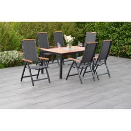 Merxx Garten-Essgruppe &raquo;&raquo;Siena&laquo;&laquo; Set, 5-fach verstellbare R&uuml;ckenlehne, 7 Stk. tlg. Tisch: LxB: 150x90 cm grau Aluminium, Massivholz, Polyester