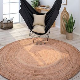 Paco Home Teppich &raquo;Viborg 595&laquo; rund 13 mm H&ouml;he Jute, Modern, Boho, Handgefertigter Natur-Teppich beige Jute