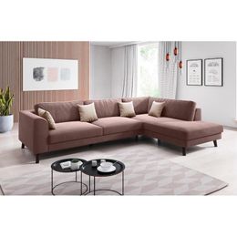 Home Affaire Ecksofa &raquo;Laurentia, L-Form&laquo; mit 4 Zierkissen, Ottomane links oder rechts bestellbar braun Luxus-Microfaser (100% Polyester);Samt (100% 