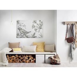 A.S. Cr&eacute;ation Leinwandbild &raquo;birdy 3&laquo; Gem&auml;lde Kunst 1 Stk. tlg. Schwarz-Wei&szlig; Zeichnung Floral Keilrahmen Leinwand-Bild Wohnzimmer Wand schwarz-wei&szlig; Holz, Stahl