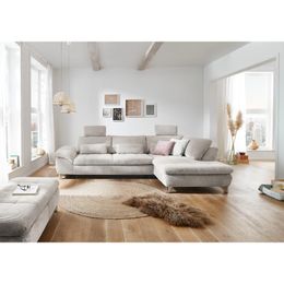 Die PlanBar Ecksofa &raquo;MP-IN14007 L-Form&laquo; wahlweise mit Bettfunktion und verstellbaren Kopfst&uuml;tzen, in Cord beige 100% Polyester