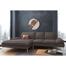 W.Schillig Ecksofa &raquo;enjoy&MORE, Designsofa, elegant und bequem, L-Form&laquo; mit Sitztiefenverstellung, F&uuml;&szlig;e silber matt, Breite 310 cm braun Chenille-