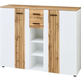 Innostyle Schuhschrank &raquo;Schuhschrank Sparks, 135x106x38cm (B/H/T)&laquo; 1 Stk. tlg. 2 t&uuml;rig, 2 Schubkasten, 3 offene F&auml;cher, Softclose wei&szlig; Holzwerkstoff, MDF
