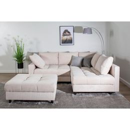 Collection AB Ecksofa &raquo;Toni L-Form, B: 215 cm&laquo; mit Hocker & 2 Zierkissen, Federkern beige 100%Polyester