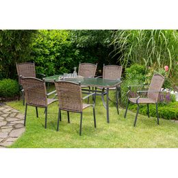 Merxx Garten-Essgruppe &raquo;&raquo;Roma&laquo;&laquo; Set, Pulverbeschichtetes Aluminiumgestell, 7 Stk. tlg. Tisch: LxB: 150x80 cm braun Aluminium, Wicker/
