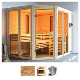 Karibu Sauna &raquo;Avril&laquo; Set, Ofen 9 kW Bio externe Strg easy beige