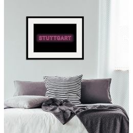 queence Bild &raquo;STUTTGART LIGHTS&laquo; Schriftzug St&auml;dte 1 Stk. tlg. HD Premium Poster-Druck inkl. Holzrahmen schwarz Acrylglas, Holz, Papier