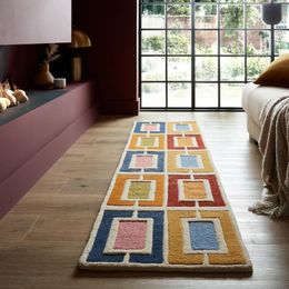 FLAIR RUGS Wollteppich &raquo;Retro Blocks mit Hoch-Tief-Effekt&laquo; rechteckig 10 mm H&ouml;he handgeschnitzter Wollteppich,Wohnzimmer, Schlafzimmer, Esszimmer bunt