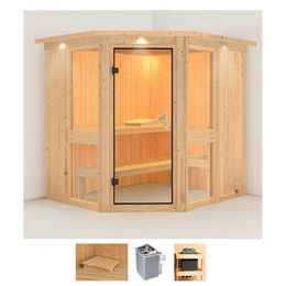 Karibu Sauna &raquo;Aline 1&laquo; Set, 9-kW-Ofen mit integrierter Steuerung beige