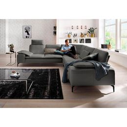 W.Schillig Ecksofa &raquo;valentinoo, Designsofa, elegant und bequem, L-Form&laquo; mit Sitztiefenverstellung, Breite 318 cm grau Longlife Xtra-Leder Z73: 