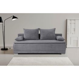 WERK2 Schlafsofa &raquo;Biggi komfortabel & elegant, Schlaffunktion, Bettkasten, Breite 206 cm&laquo; inkl. losen Kissen, Struktur weich ASTON, hellgrau grau 95% 