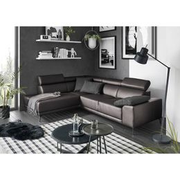 3C Candy Ecksofa &raquo;Greve modern und bequem, inkl. manueller Kopfteilverstellung, L-Form&laquo; wahlweise mit motorischem Sitzvorzug braun 100% Leder