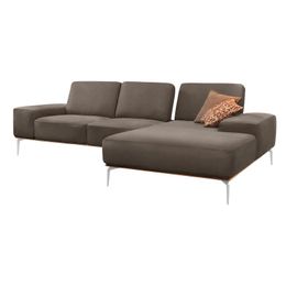 W.Schillig Ecksofa &raquo;run, Designsofa mit tollem Sitzkomfort, L-Form&laquo; mit elegantem Holzsockel, F&uuml;&szlig;e in Chrom gl&auml;nzend, Breite 279 cm braun Longlife 