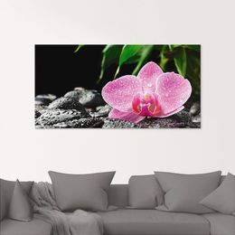 Artland Glasbild &raquo;Rosa Orchidee auf schwarzen Zen Steinen&laquo; Blumen 1 Stk. tlg. in verschiedenen Gr&ouml;&szlig;en pink