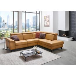 Die PlanBar Ecksofa &raquo;PN-EM23166 L-Form&laquo; optional mit Kopfteilverstellung und Stauraum gelb