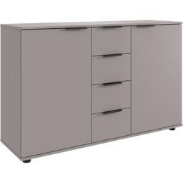 wimex Kombikommode &raquo;Tilburg, Sideboard 130x41x83cm, Made in Germany&laquo; schwarze Metallgriffen, Stauraum hinter 2 T&uuml;renund in 4 Schubladen grau Holzwerkstoff