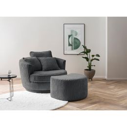 Home Affaire Hocker &raquo;MAISIE, passende Erg&auml;nzung zum Big-Drehsessel&laquo; MAISIE, in Mega-Cord und Web-Velours grau
