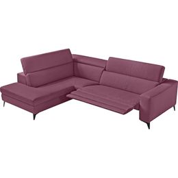 Egoitaliano Ecksofa &raquo;Edith, Designsofa mit hohem Sitzkomfort, L-Form&laquo; inkl. elektrischer Relaxfunktion und manuell verstellbaren Kopfteilen lila Leder &raquo;BULL&laquo; (