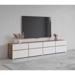 OTTO home Lowboard &raquo;Cross, moderne grifflose TV-Kommode,4 Klappen/4 Schubk&auml;sten&laquo; Breite 225 cm, TV-Schrank mit viel Stauraum, TV-Board wei&szlig; FSC -