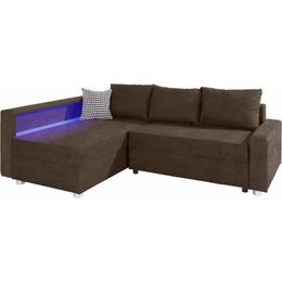 Collection AB Ecksofa &raquo;Relax L-Form&laquo; inklusive Bettfunktion, Federkern, wahlweise mit RGB-LED-Beleuchtung braun Zierkissen: 100%Polyester;Struktur (