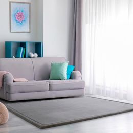 Paco Home Teppich &raquo;Tatami 475&laquo; rechteckig 24 mm H&ouml;he Kurzflor, Uni-Farben, mit Memory Foam, waschbar grau Polyester