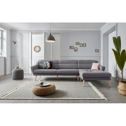OTTO home Ecksofa &raquo;Bille L-Form&laquo; mit Naht im R&uuml;ckenkissen und Beinen aus Eichenholz grau Samtoptik (100% Polyester);Luxus-Microfaser weich (100% 