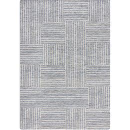 FLAIR RUGS Wollteppich &raquo;Abstract Check&laquo; rechteckig 5 mm H&ouml;he Wolle, Teppich, Wohnzimmer, Schlafzimmer, Esszimmer blau Wolle