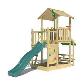 Jungle Gym Spielturm &raquo;Keep&laquo; Spielanlage mit Mini Market und Rutsche mit Wasseranschluss gr&uuml;n Holzwerkstoff