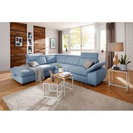 Home Affaire Ecksofa &raquo;Mauritius L-Form&laquo; mit Ottomane, mit Kopfteil- und Armlehnverstellung blau Struktur fein (100% Polyester);Luxus-Microfaser 